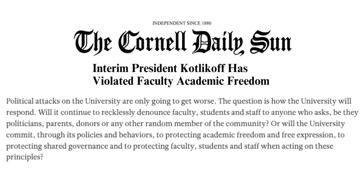 Cornell Interim President Attacks Upcoming Course He Fears Will Tell the Truth About Israel's ...